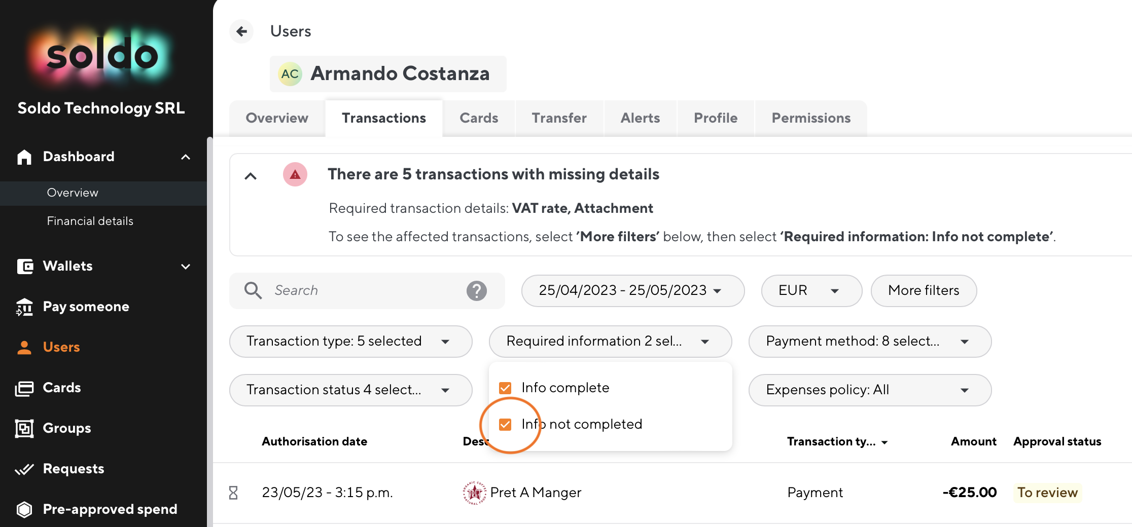 How do I find transactions with missing details? – Soldo support centre