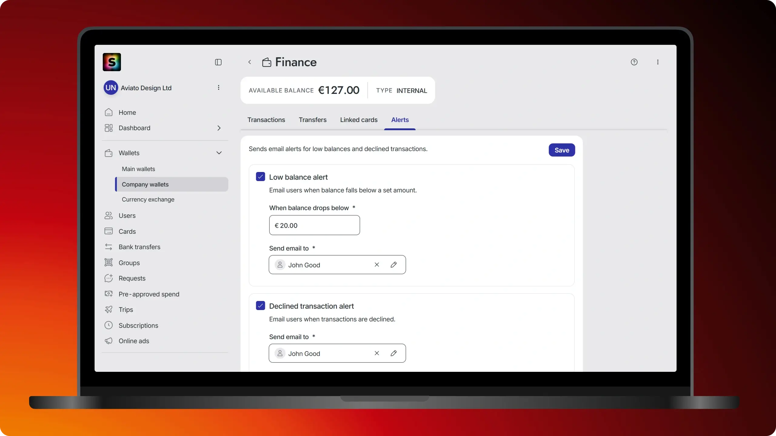 Set low balance alerts – Soldo support centre