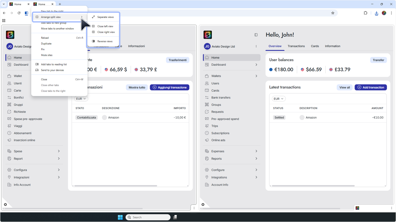 Work efficiently with multiple tabs and split view – Soldo support centre
