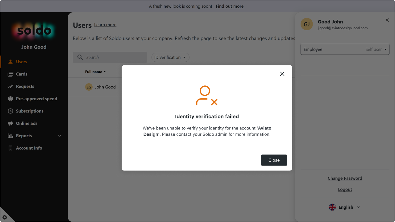 What should I do if my identity check fails? – Soldo support centre
