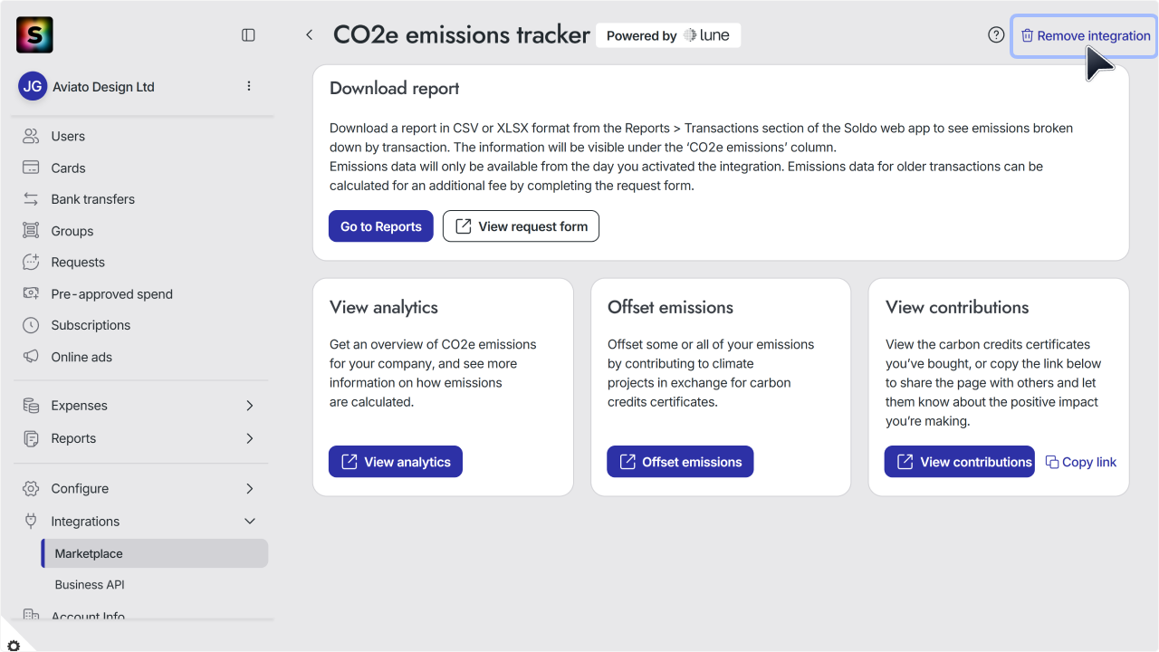 How do I enable/disable the CO2e tracker? – Soldo support centre